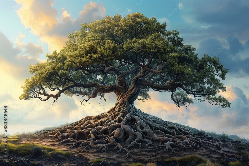 Ancient Tree with Deep Roots Vector illustration of a majestic ancient ...