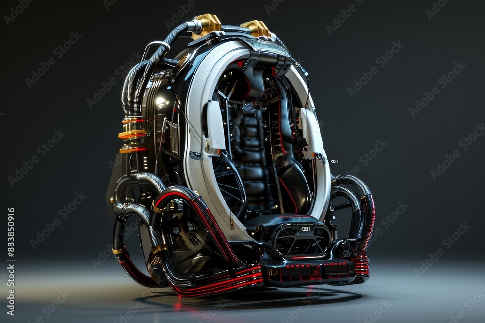 Image of a space explorer in advanced gear gliding mid-air, Sci-fi ...