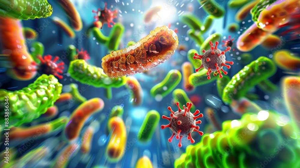 Microscopic view of antibiotic-resistant bacteria and microbes ...