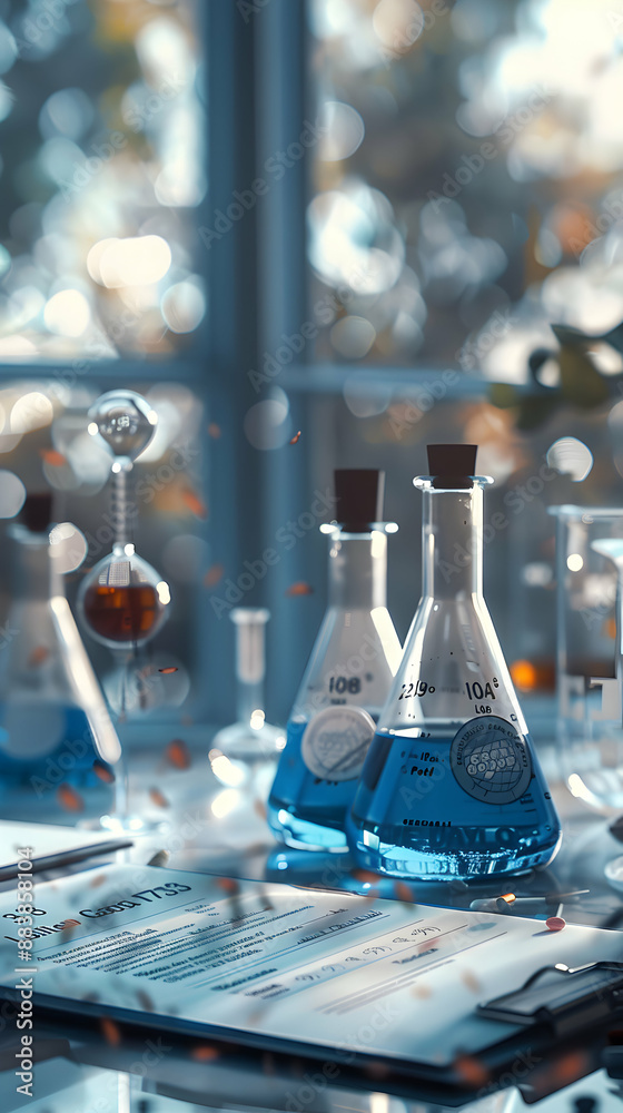Lab Samples with Certificate and ISO Badge on Dreamy Background ...