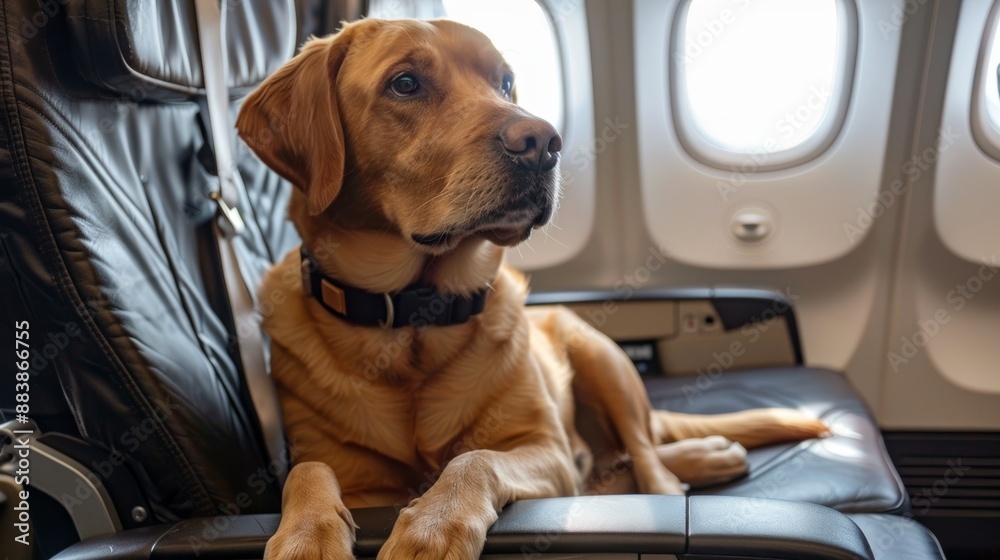 Pets on Planes: Dogs can comfortably fly in airplane cabins. This photo ...