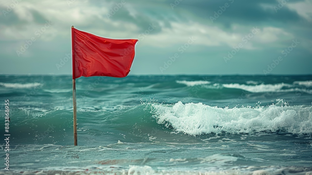 A red flag flies in the wind on a windy but sunny summers day warning ...