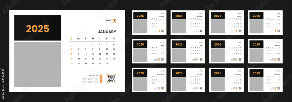 Desk calendar design template 2025, Monthly planner design in corporate ...