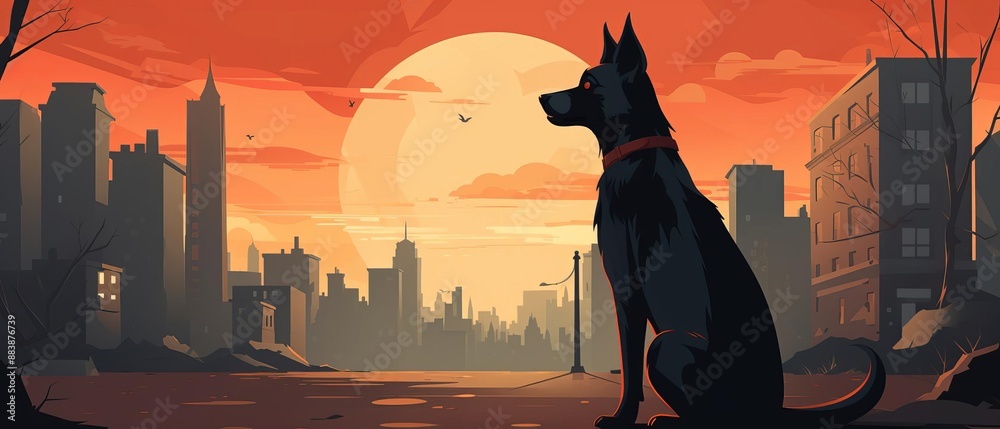 stray dog flat design side view wandering city animation Complementary ...
