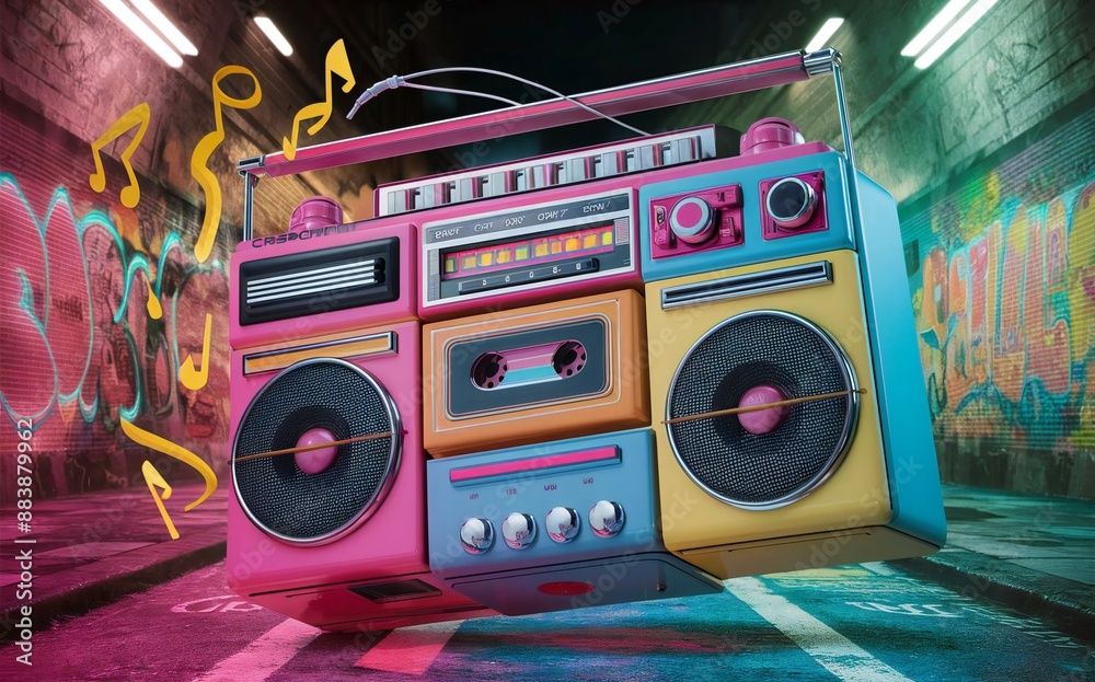 Retro old design ghetto blaster boombox radio cassette tape recorder ...