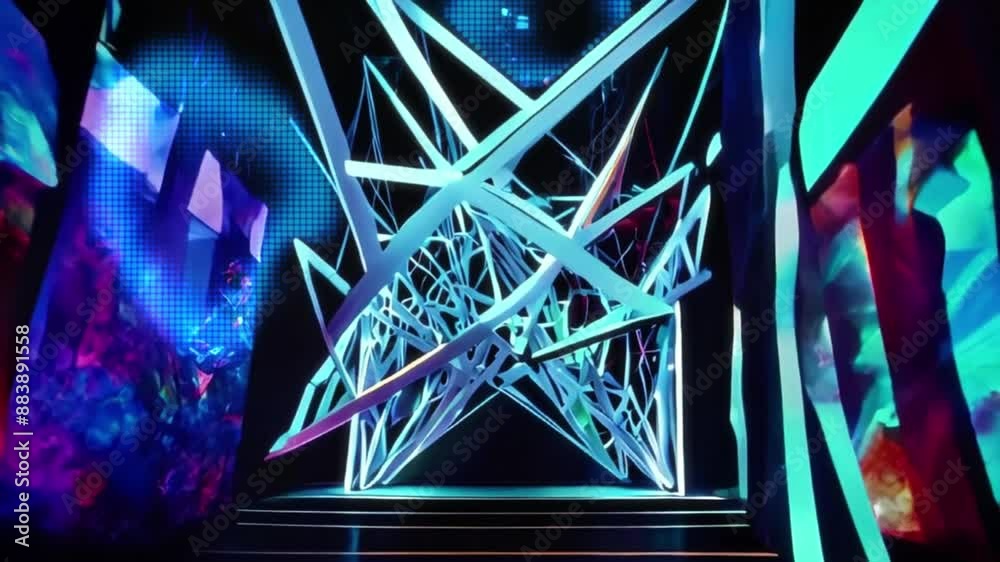 Futuristic Stage Design: Intricate geometric structure with white beams ...