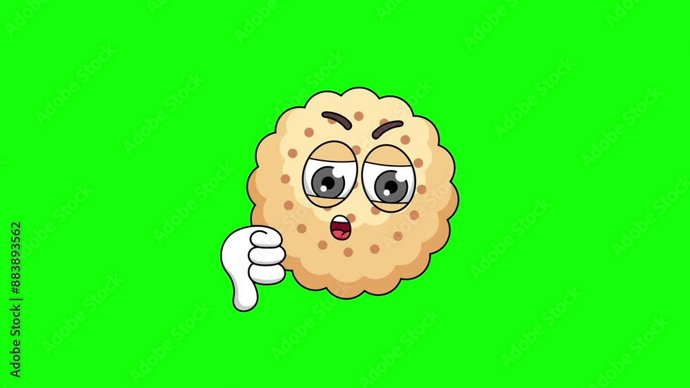 biscuit round cartoon with thumb-down hand, emoji green screen ...