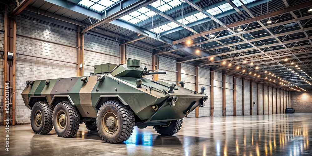 Armored personnel carrier parked in a military facility , military ...