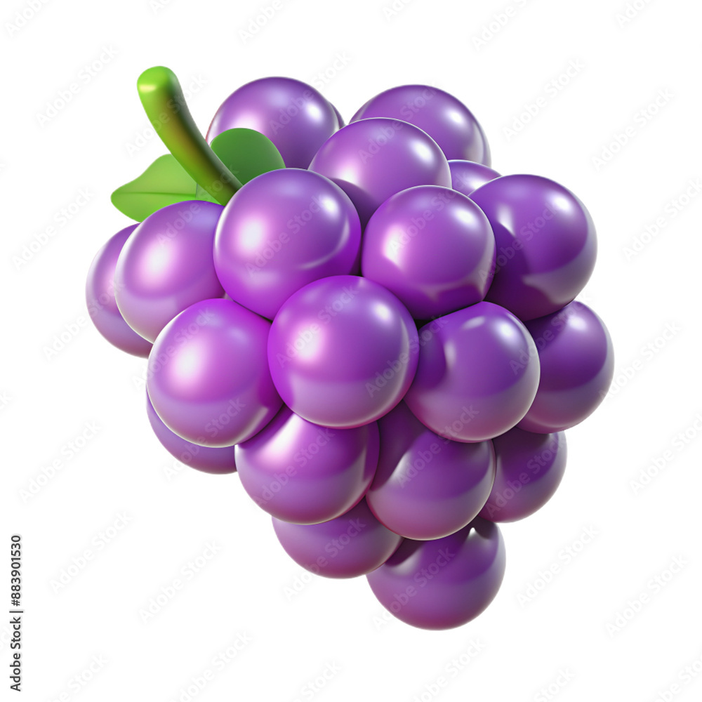3D glossy plastic grape cluster with realistic textures and vibrant ...