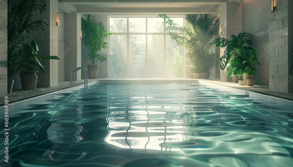 Empty Indoor Swimming Pool with Transparent Water, Calm and Serene ...