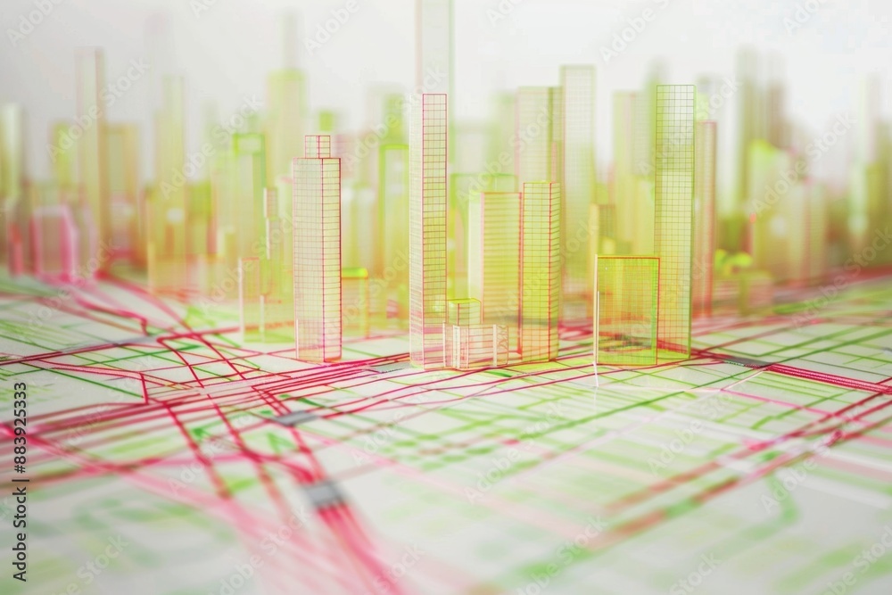 A digital map showing lines indicating delivery routes and progress ...