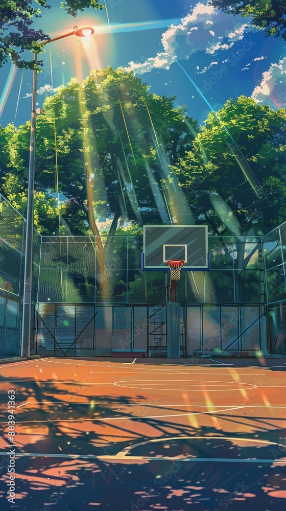 Anime style basketball court, anime aesthetics, anime background ...