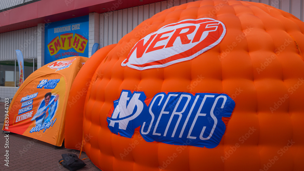 Nerf Gun series event logo brand and text sign front smiths toy shop ...