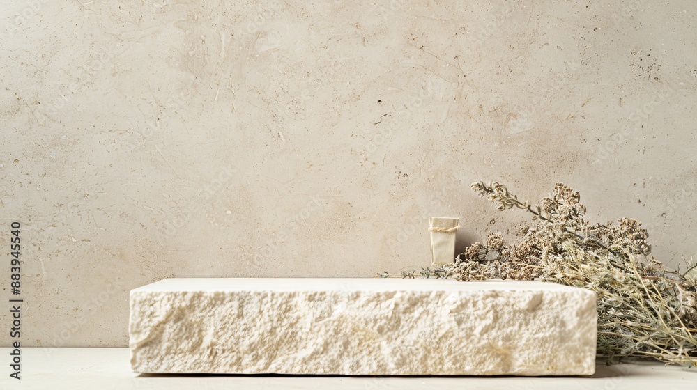 front angle shot close up empty minimalistic nature stone podium soft ...