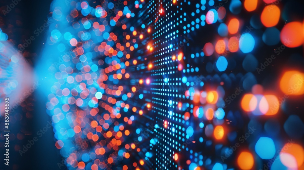 ภาพประกอบสต็อก A futuristic, digital screen, composed of glowing ...