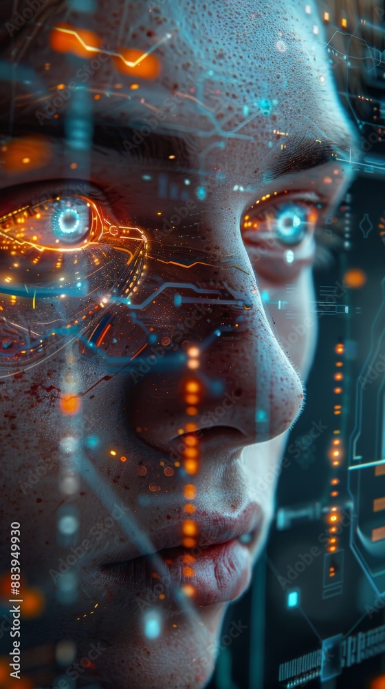 Robot AI working on the computer, The Ai Robot Looking in fron of him a ...