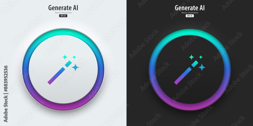 Set of generative AI buttons. Black and white buttons with generated icons. Press the button to ...