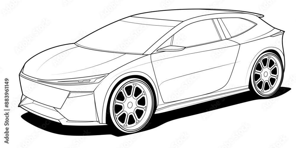 Vector line art car, concept design. Vehicle black contour outline ...