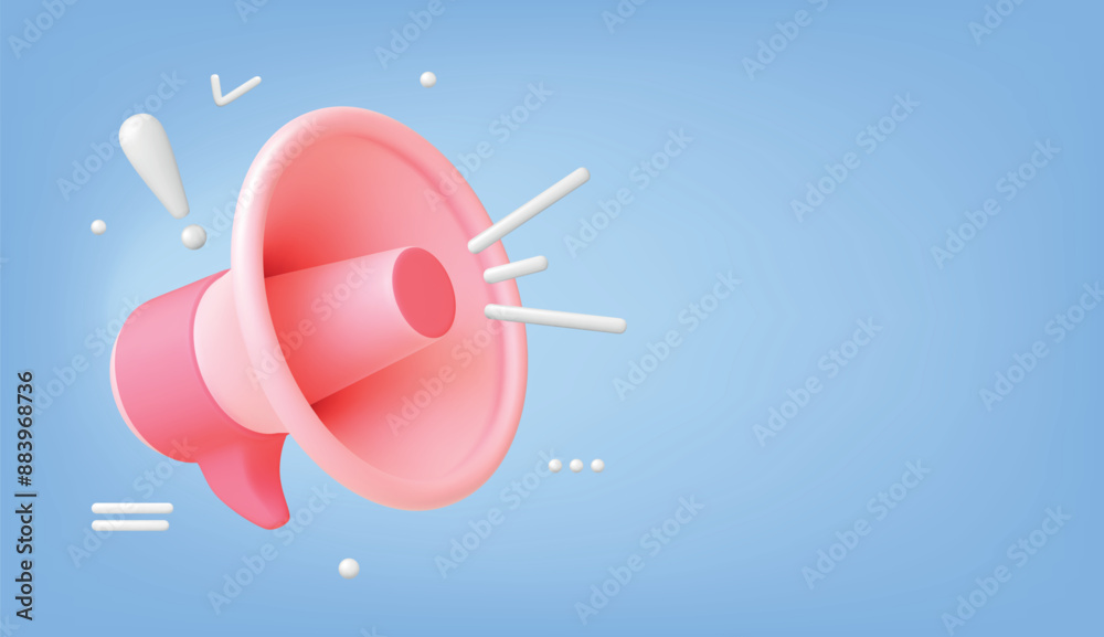 Megaphone 3d banner. Breaking news, information ad and marketing ...