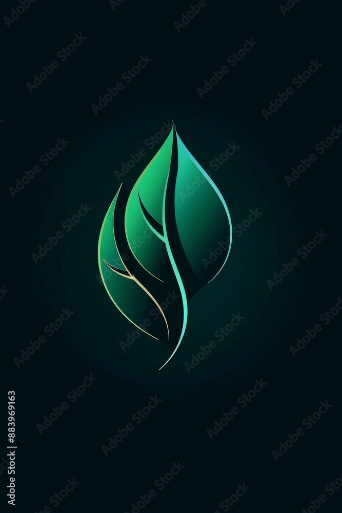 logo, minimalistic design with a dark green background and leaf outline ...