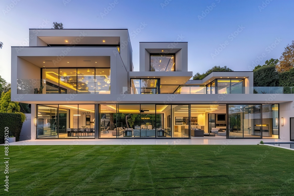 modern luxury mansion with sharp angles floortoceiling windows ...
