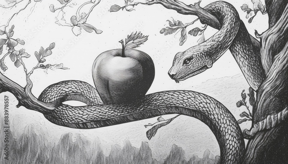 The Forbidden Fruit - The Red Apple of Garden of Eden - The Snake ...
