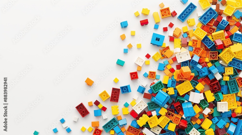 The lego bricks of different shapes and sizes to show diversity. White ...