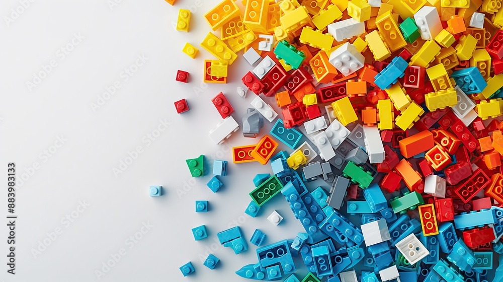 The lego bricks of different shapes and sizes to show diversity. White ...