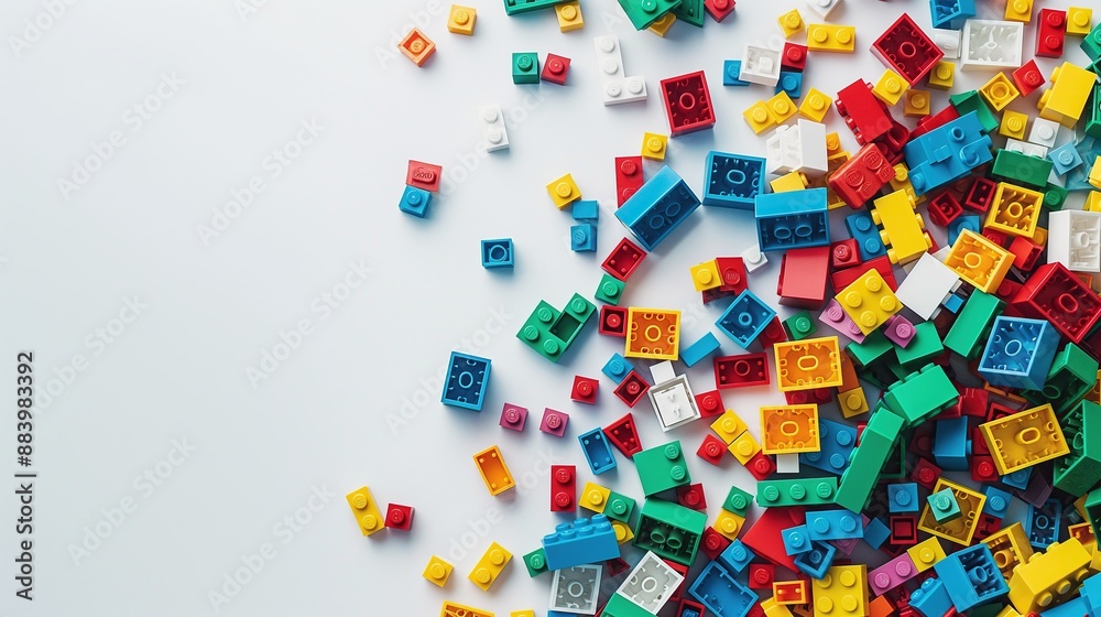 The lego bricks of different shapes and sizes to show diversity. White ...