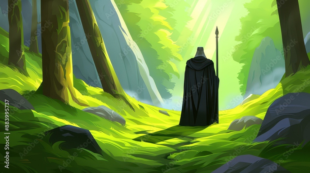 Explore a fantasy world with a wizard wielding a magic staff in an ...