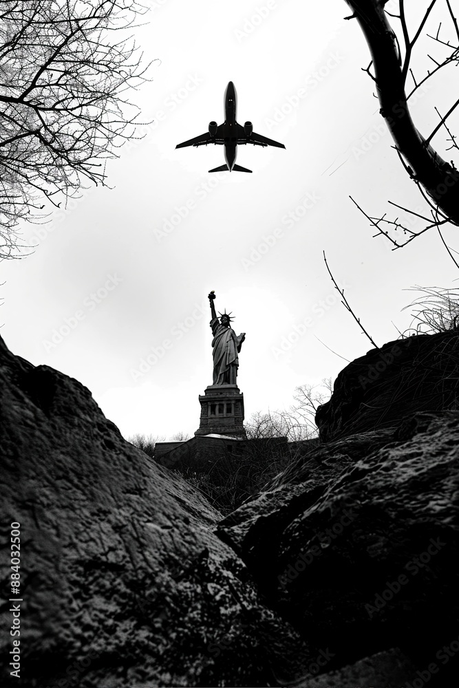 The Statue of Liberty with Airplanes Overhead, Airplanes Flying Above ...