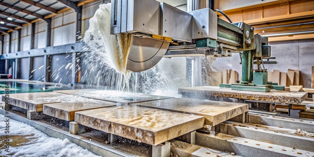 Stone cutting blade on cutting machine stone processing with water ...