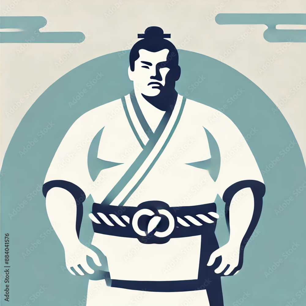 A illustration of a sumo wrestler in a traditional mawashi belt, with a ...