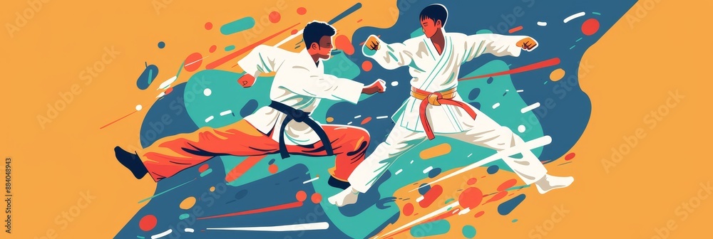 Karate Fighters: Dynamic Action Pose - Two karate fighters in action ...