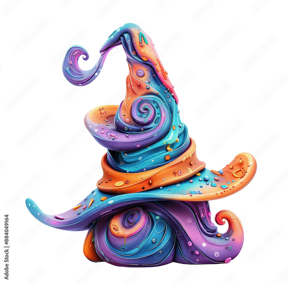 Colorful, whimsical wizard hat with vibrant swirls and artistic design ...