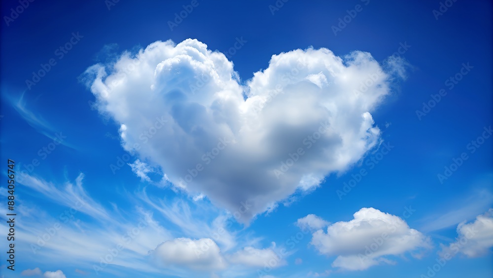 Delicate heart-shaped cloud floats serenely across brilliant blue sky ...