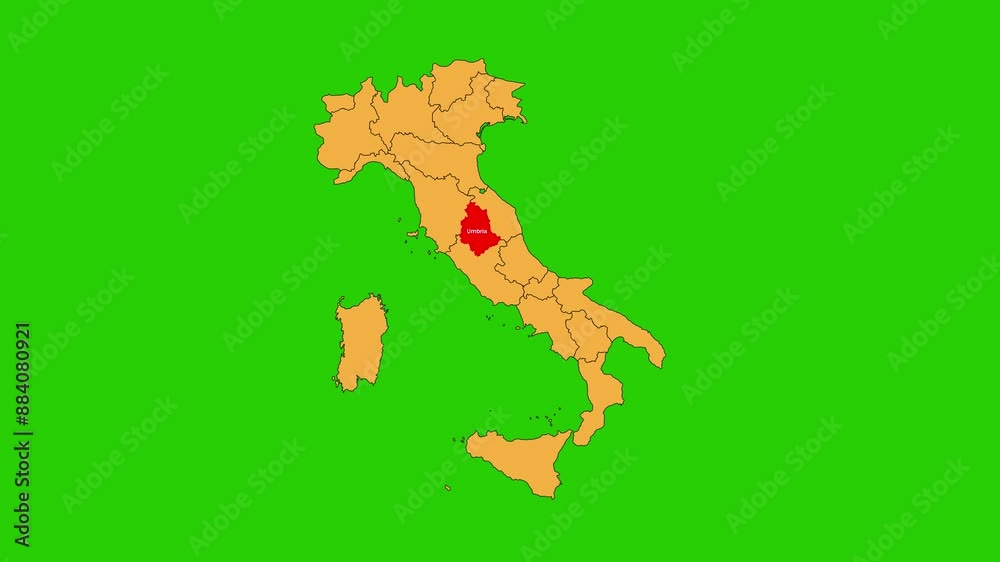 Umbria map animated video. Umbria Map Highlighted on the Itali map with ...