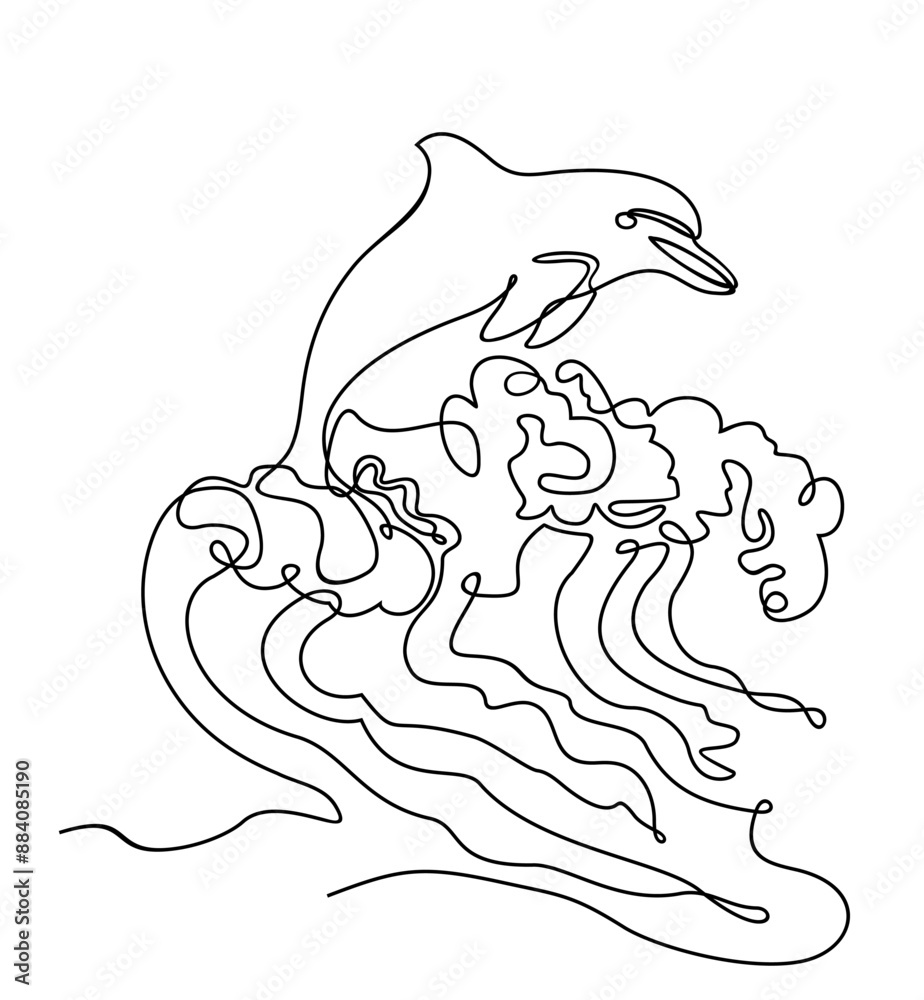 Continuous one line drawing of dolphin. Line Art. Hand drawn ...