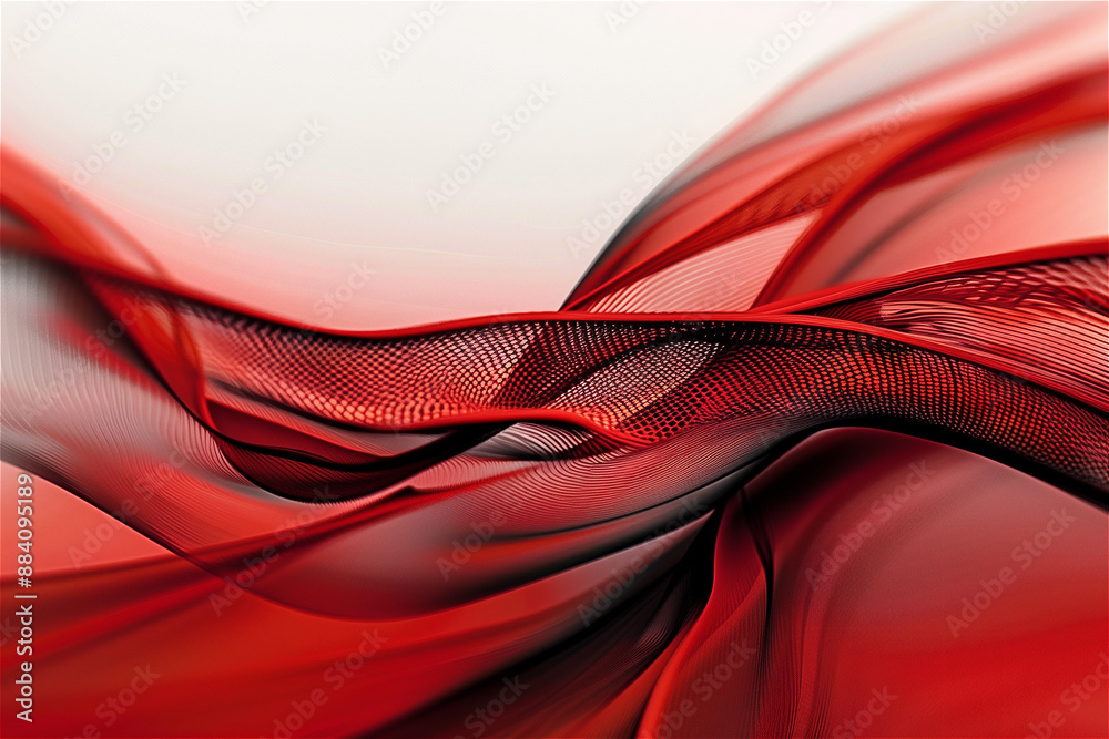 Abstract red background with geometric shape and line drawing on white ...