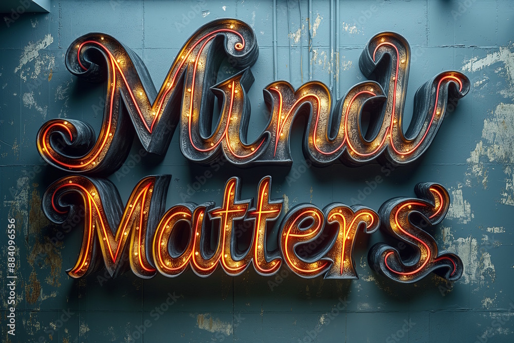 "Mind Matters" text with marquee lights in a vintage style, symbolizing ...