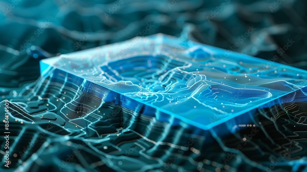GIS geodata mapping concept featuring a detailed, layered terrain model ...