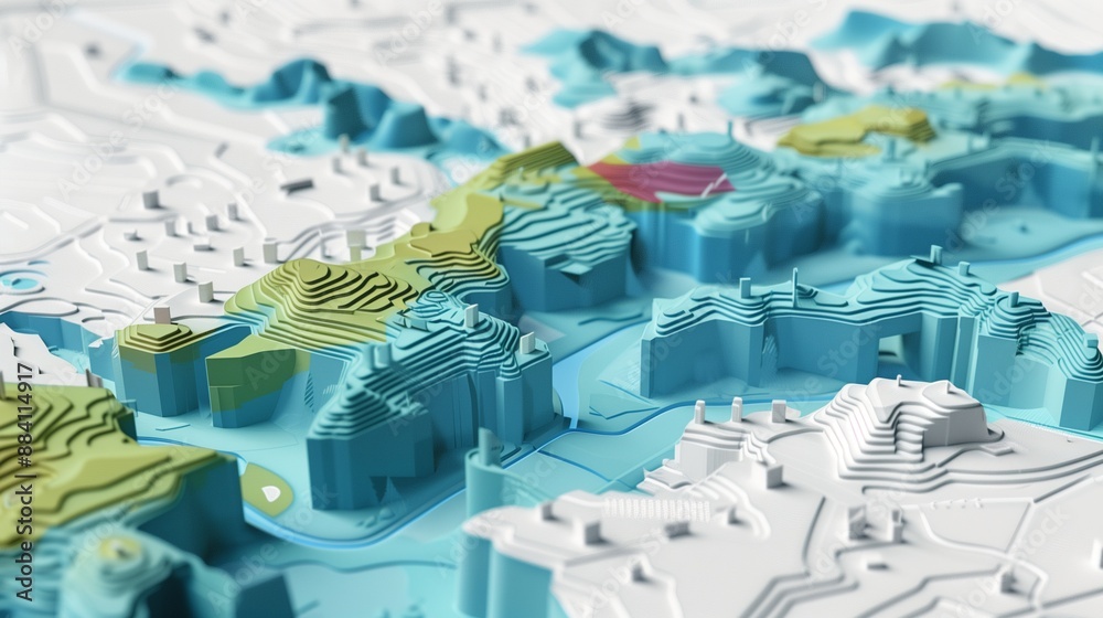 GIS geodata mapping concept featuring a detailed, layered terrain model ...