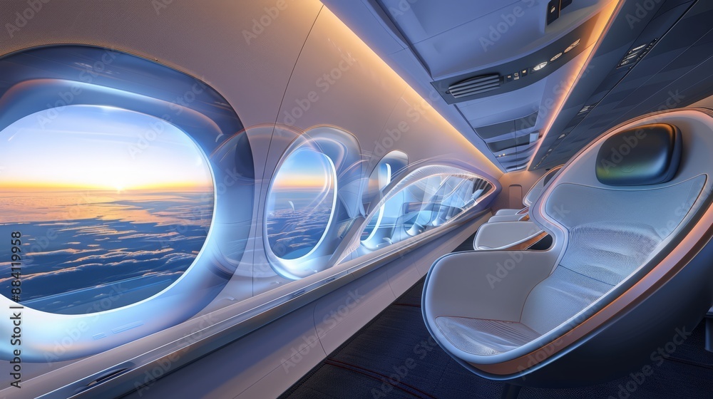 Capture the design of a futuristic airliner with large, elliptical ...