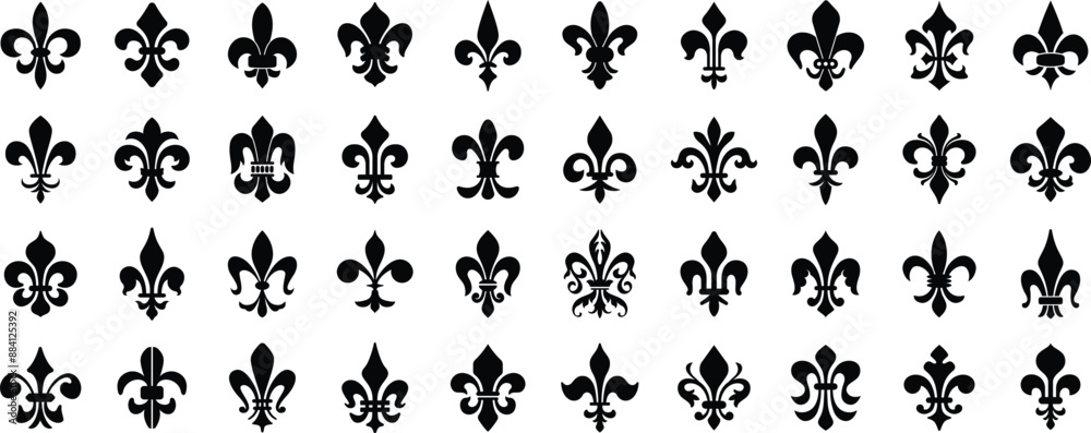 Set of Fleur de Lys symbols or Fleur de Lis vector icon ornament ...