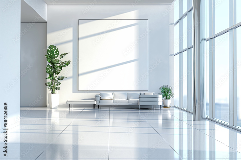 Hyper realistic empty modern office background with white color ...