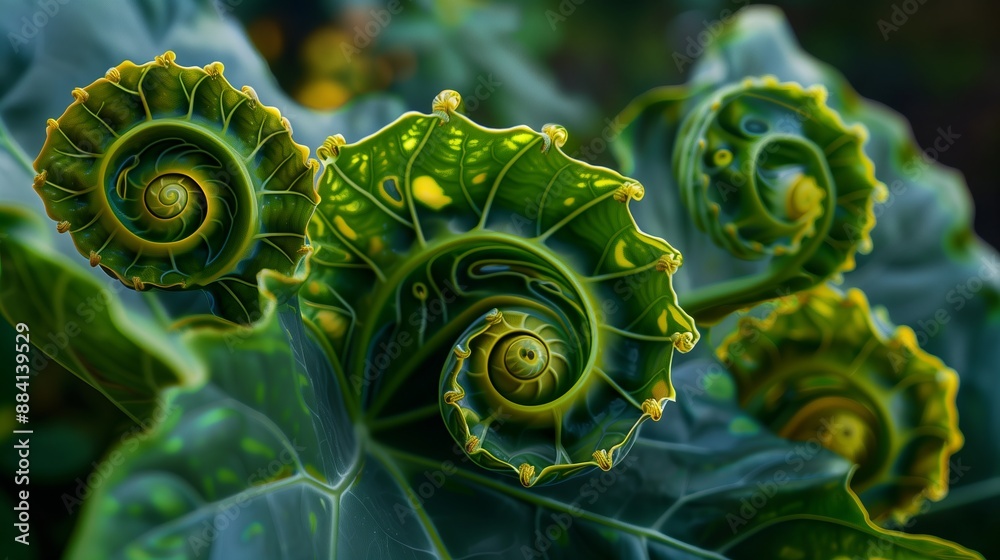 Swirl patterns in nature, like leaves and flowers, showcase the ...