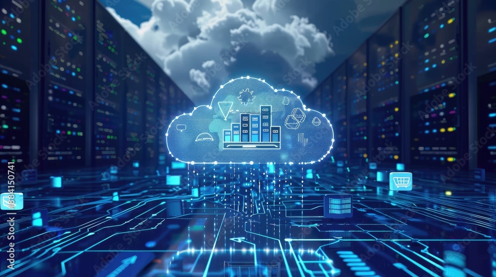 Futuristic data center with cloud computing technology symbolizing ...