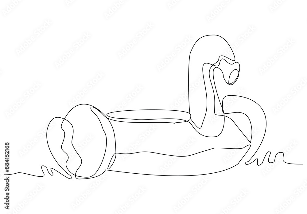 Continuous single one line drawing inflantable rubber flamingo toy ...