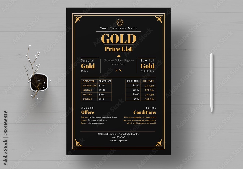 Gold Price List Template Stock Template | Adobe Stock