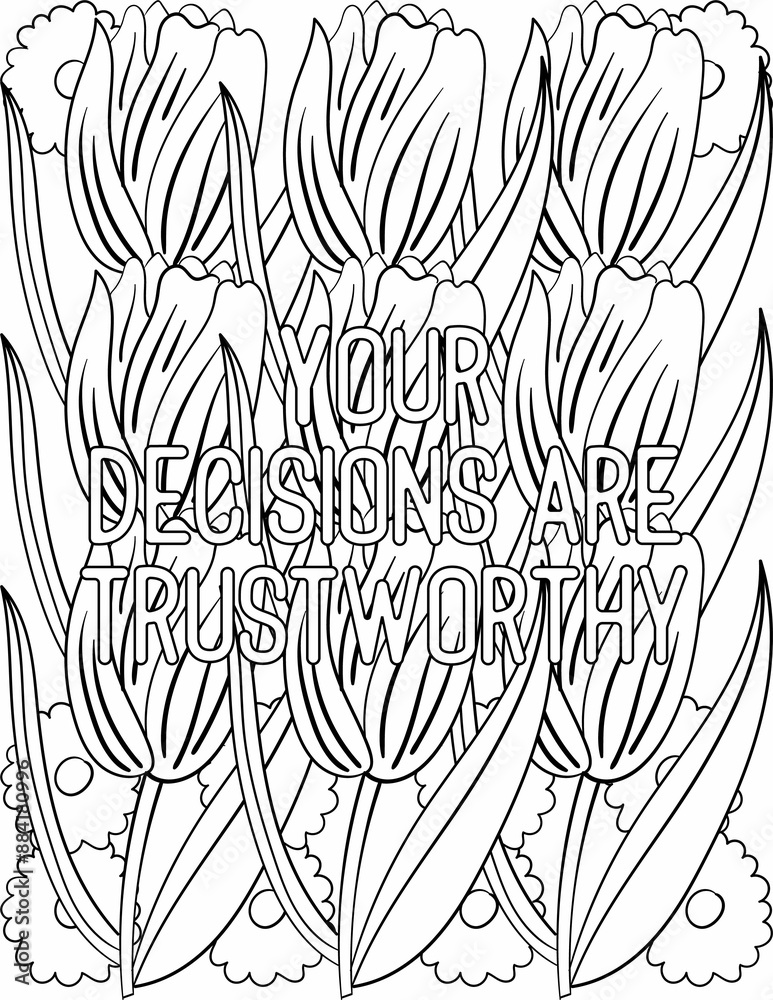 Printable floral coloring page for kids and adults with motivational ...